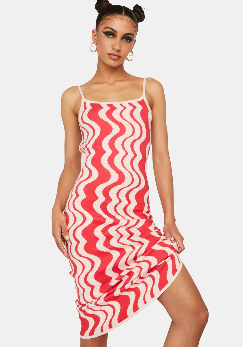Pretty Garbage Wavy Print Open Back Midi Dress - Dark Pink – Dolls Kill