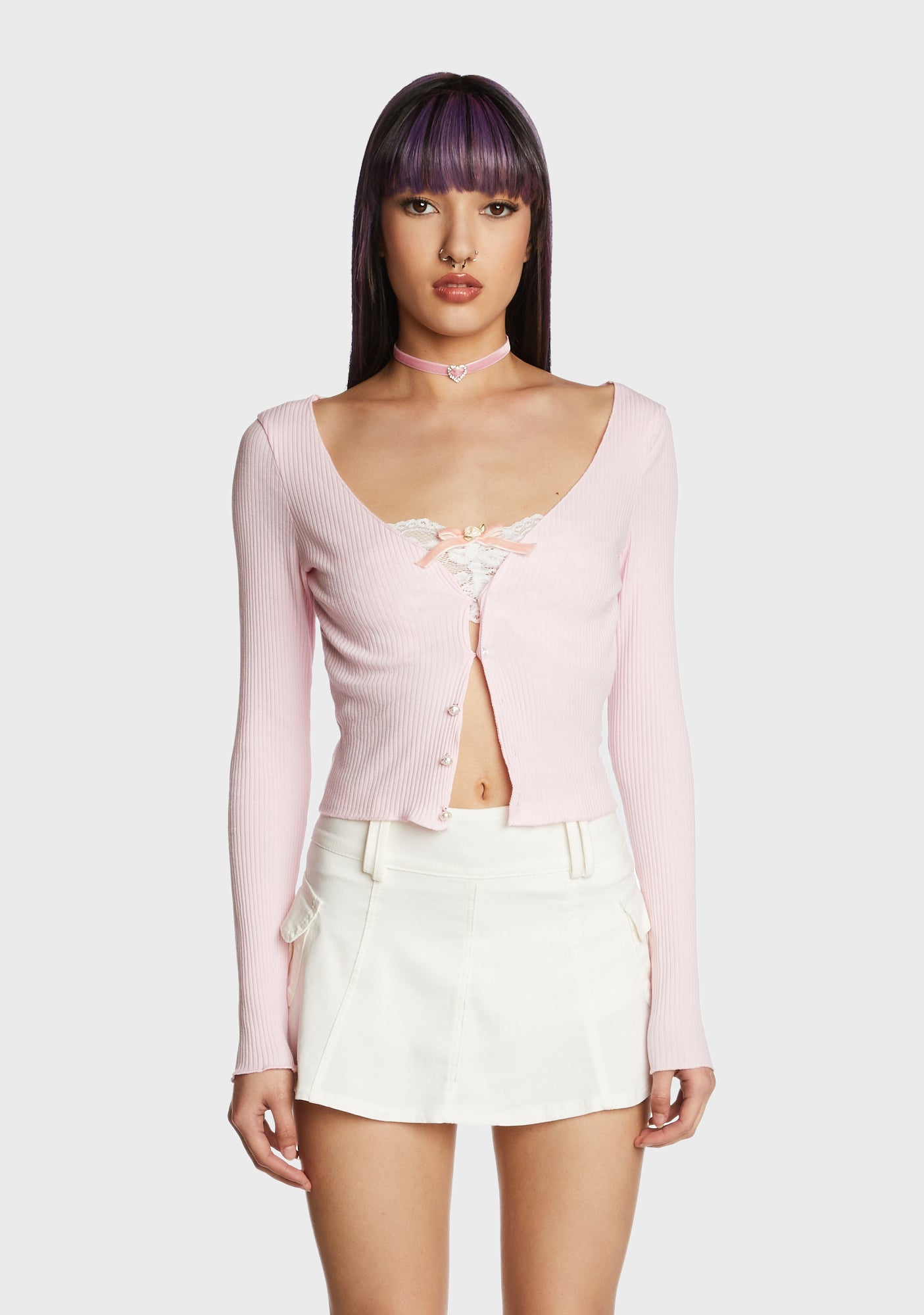 Ribbed Crop Cardigan - Pink – Dolls Kill