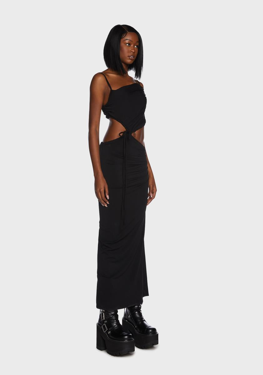 Ruched Asymmetrical Cutout Maxi Dress - Black – Dolls Kill