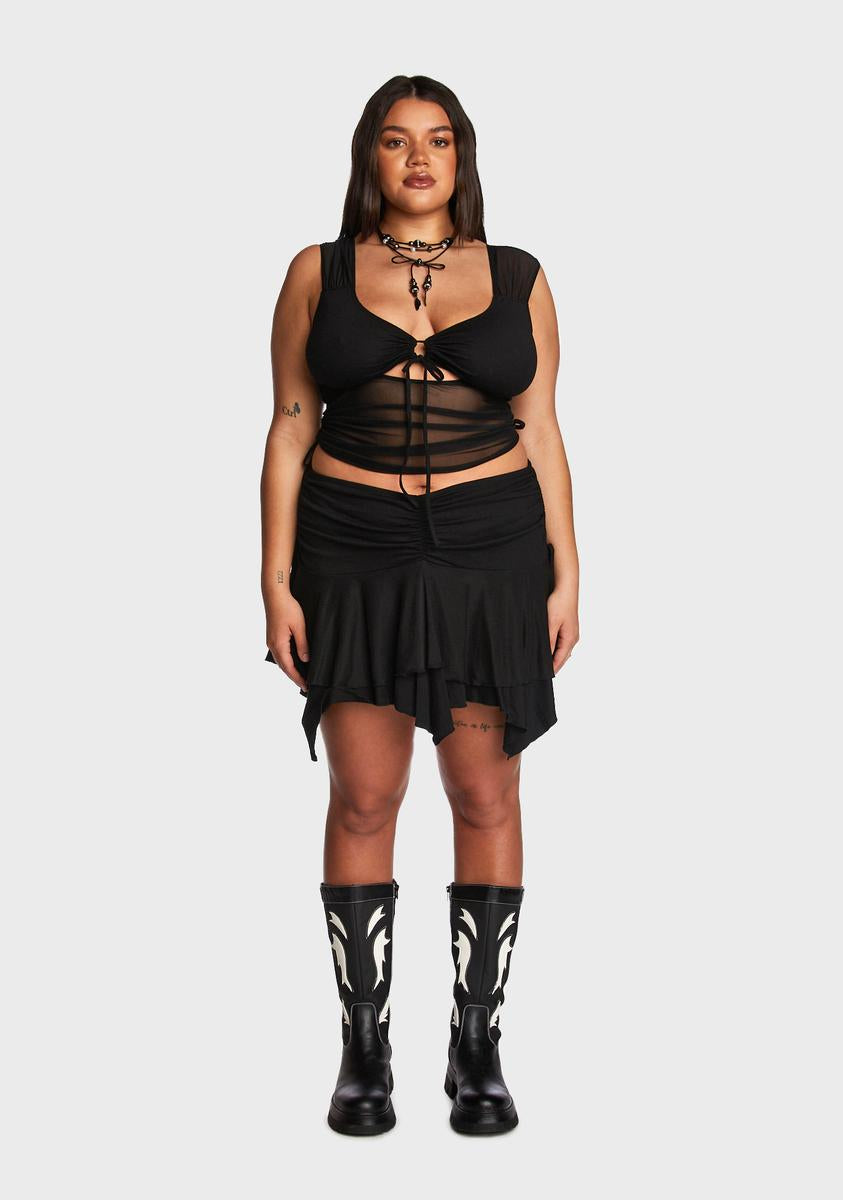 Current Mood Plus Ruched Crop Top Mini Skirt Set - Black – Dolls Kill