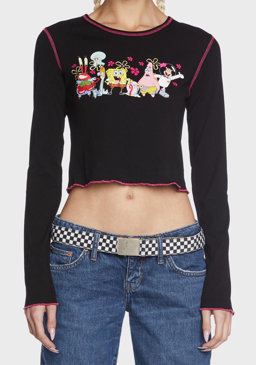 Dolls Kill x SpongeBob Character Lineup Graphic Crop Top - Black