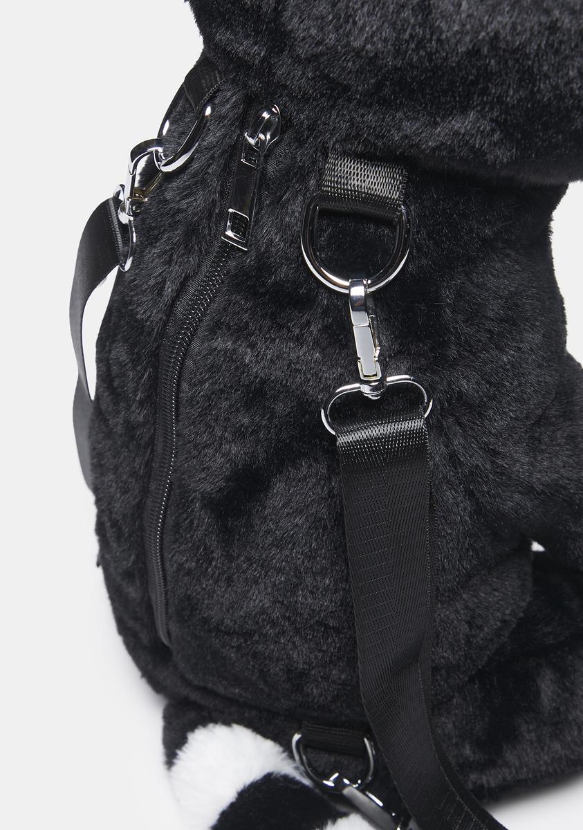 Dolls Kill x Emily The Strange Faux Fur Neechee Cat Backpack - Black
