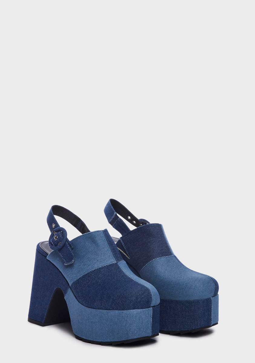 Lamoda Denim Patchwork Platform Heels - Blue – Dolls Kill