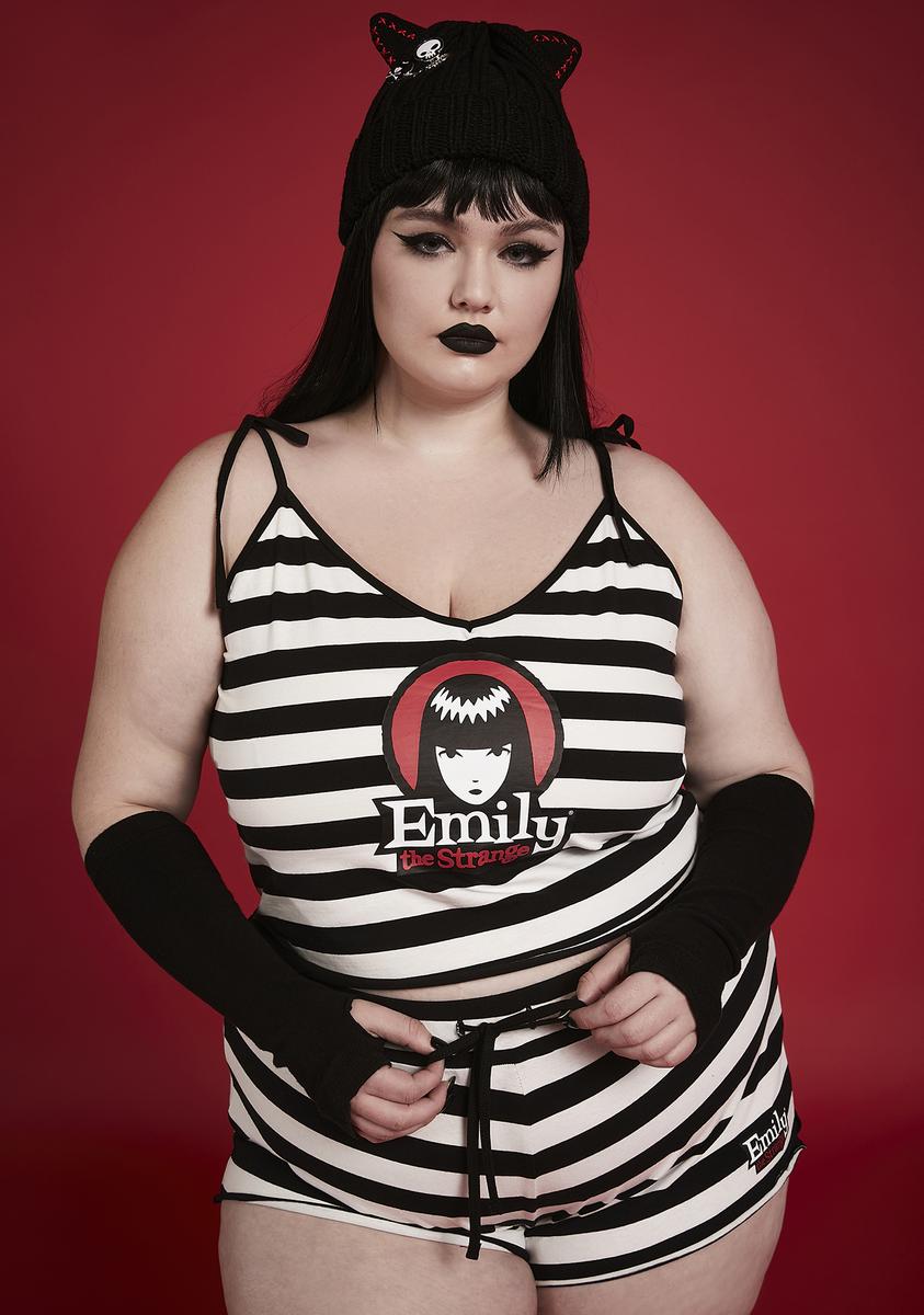 Plus Size Emily The Strange Striped Logo Cami Top And Shorts Pajama Set ...