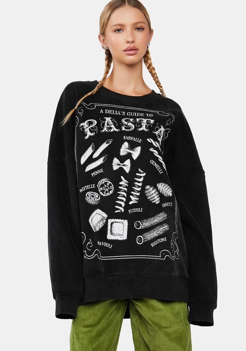 dELiA*s by Dolls Kill Pasta Graphic Oversized Crewneck Sweater - Black