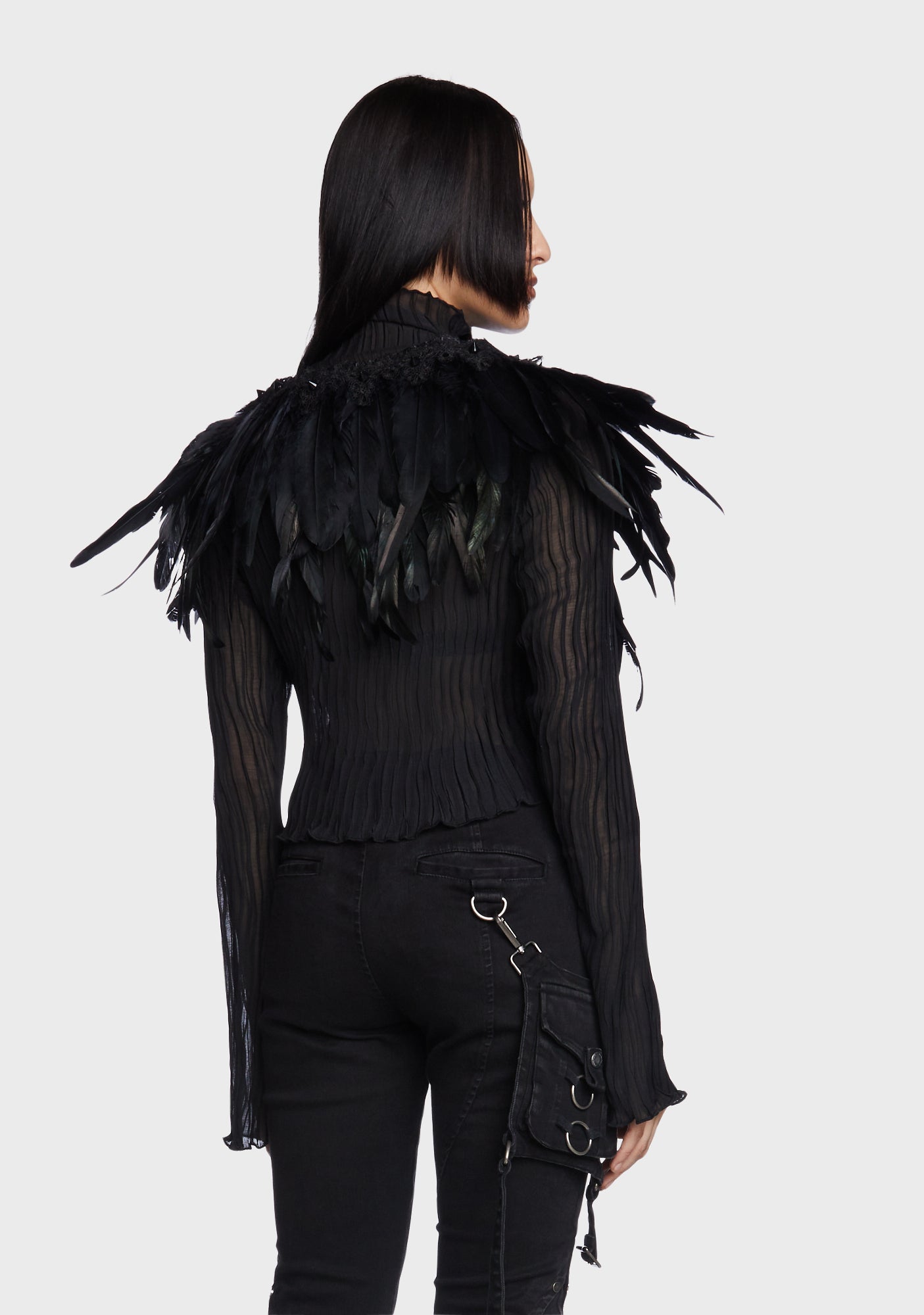 Punk Rave Faux Feather Shoulder Accessory - Black – Dolls Kill