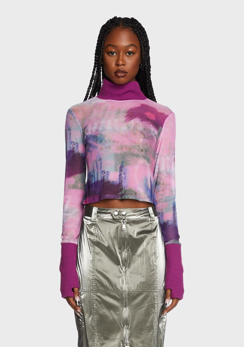 Generation Kiss Tie Dye Floral Turtleneck Long Sleeve Top - Multi ...