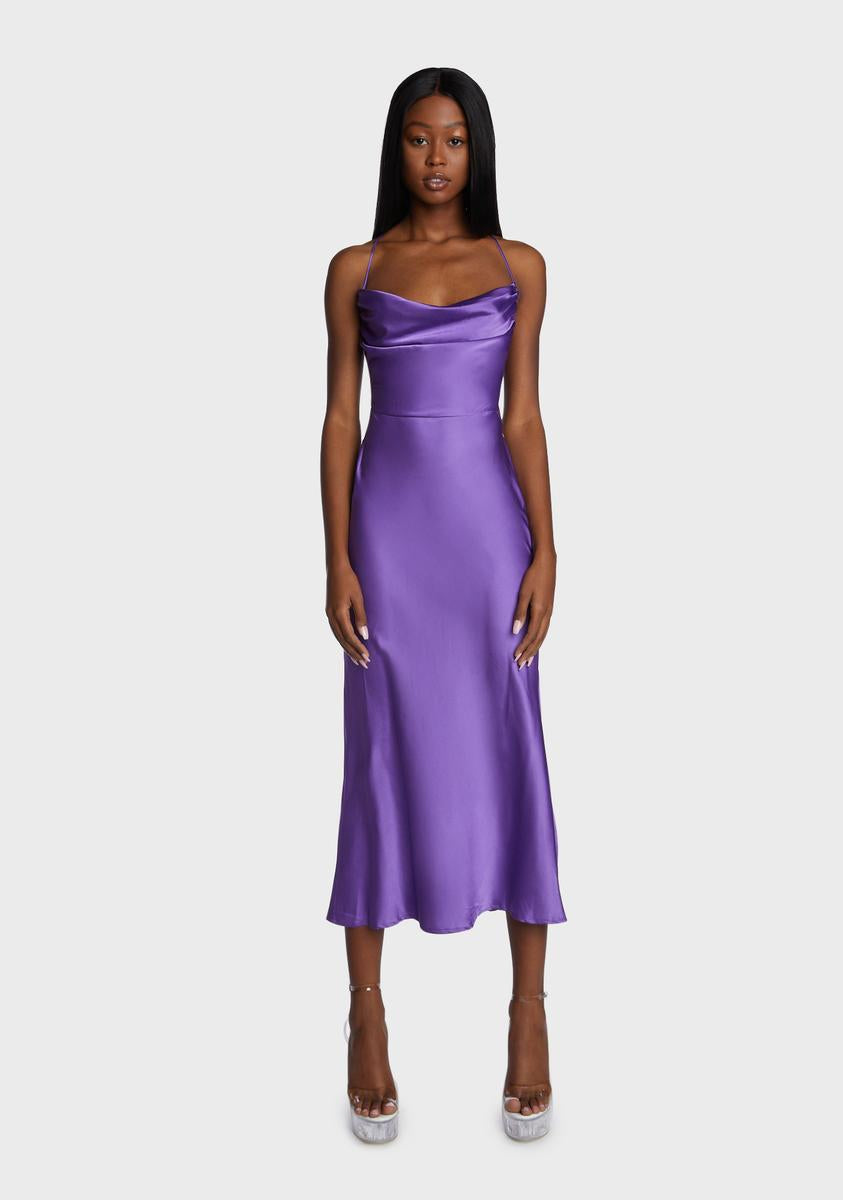 Satin Cowl Neck Midi Dress - Purple – Dolls Kill