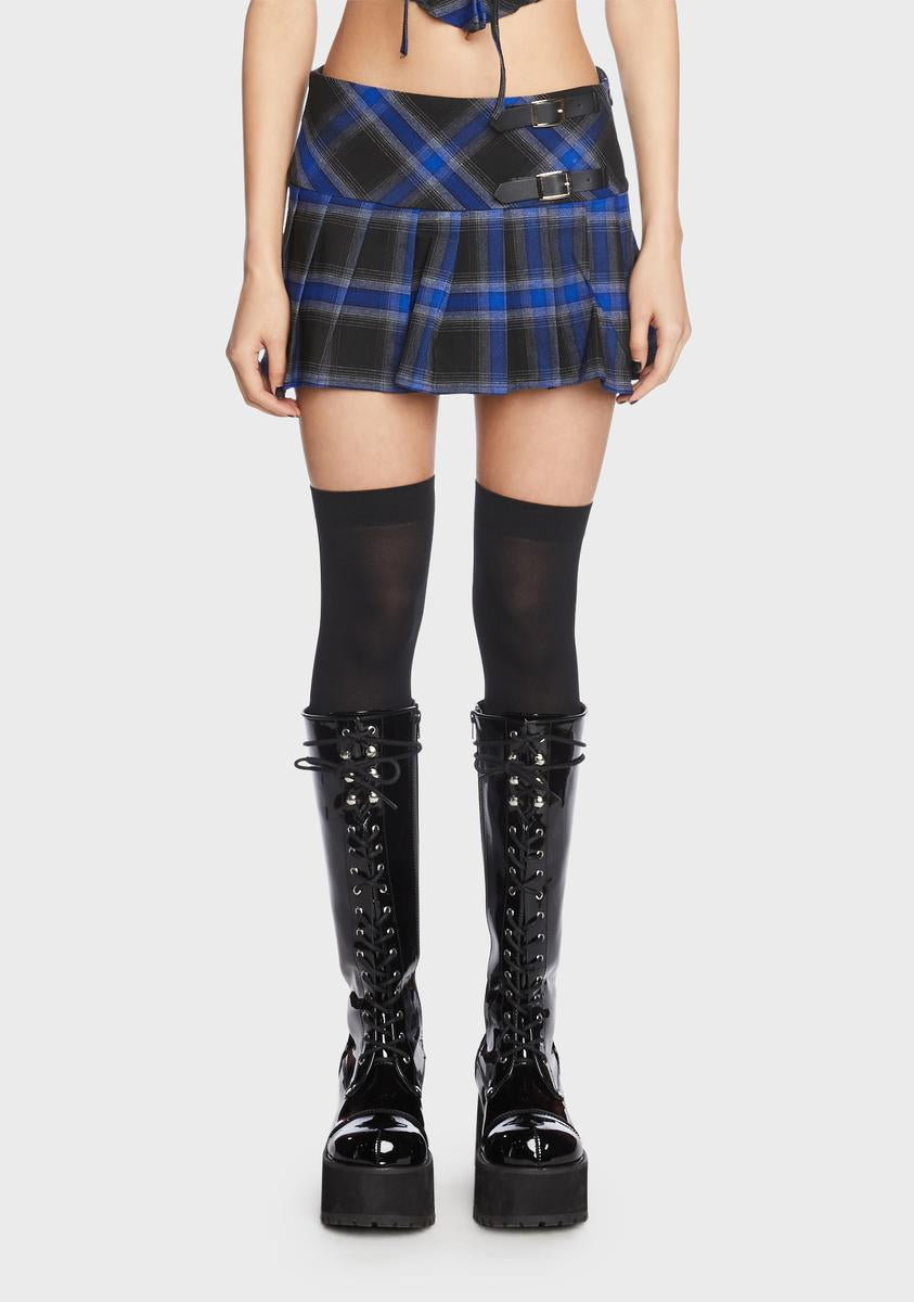 Plaid Pleated Micro Mini Skirt - Blue – Dolls Kill