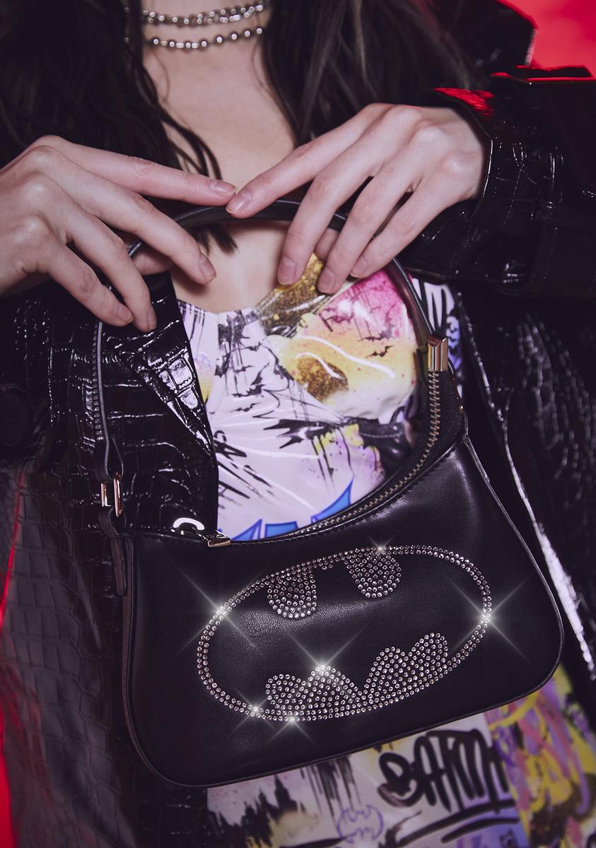 Dolls Kill x DC Comics Rhinestone Studded Batman Handbag - Black
