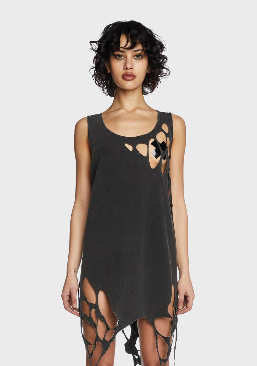 Darker Wavs Unisex Cut Out Tank Top - Washed Black – Dolls Kill