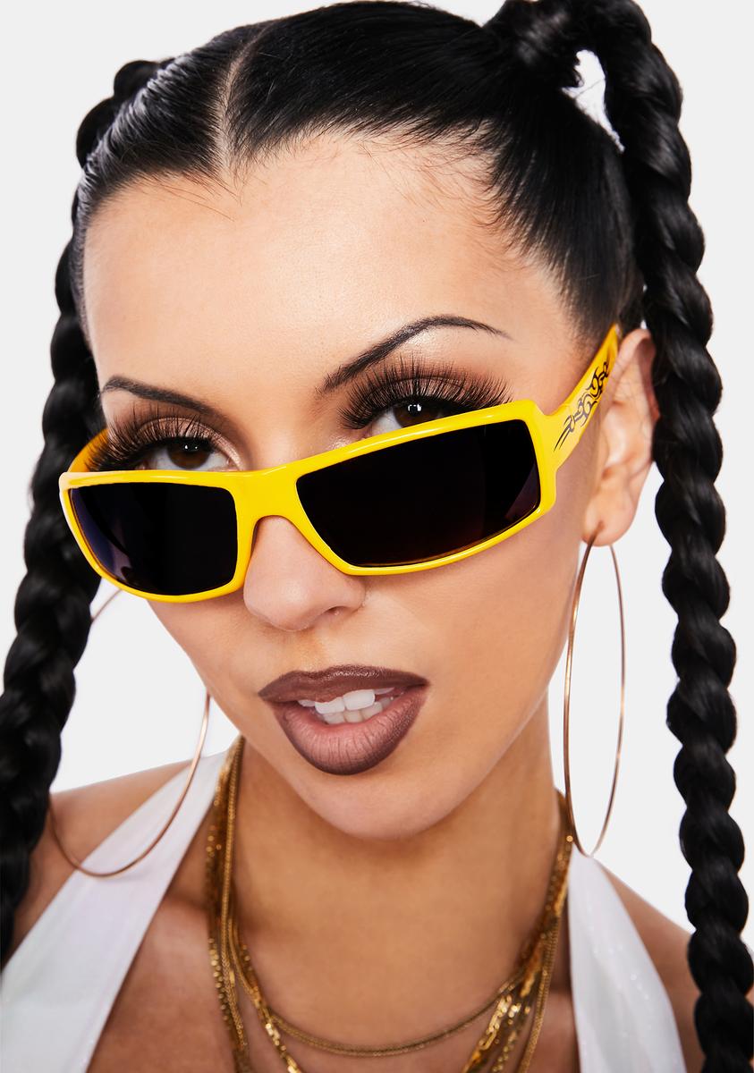 Good Times Eyewear Ryder Shield Graphic Sunglasses - Yellow – Dolls Kill