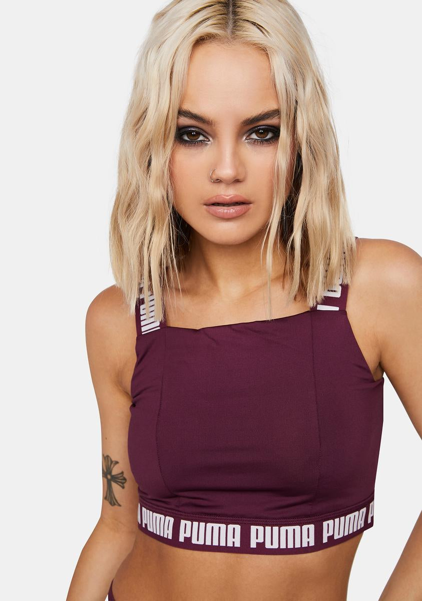 Puma Branded Crop Top - Dark Purple/Grape Wine – Dolls Kill