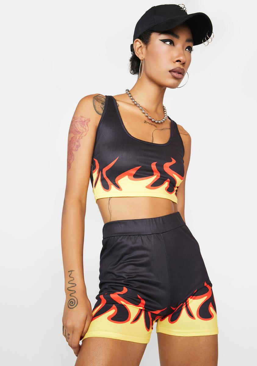 Flame Print Tank And Shorts Set - Black – Dolls Kill