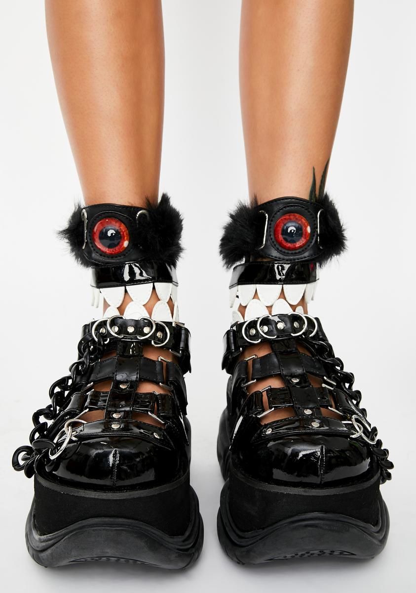Demonia Monster Eye Teeth Platform Sandals - Black – Dolls Kill