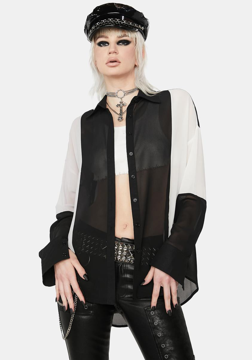 Color Block Sheer Blouse - Black/White – Dolls Kill