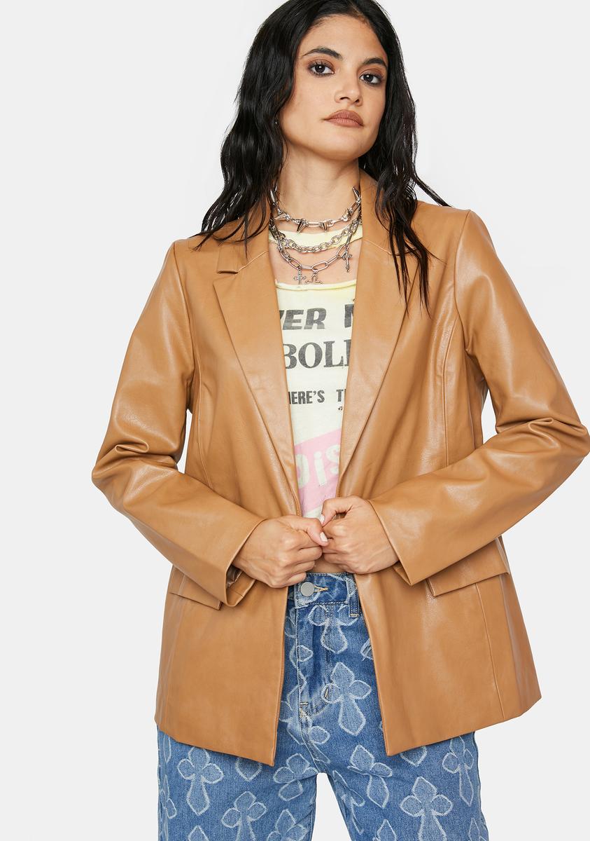 Vegan Leather Oversized Blazer - Brown – Dolls Kill