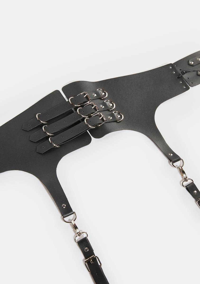Vegan Leather Buckle Garter Belt With Leg Straps - Black – Dolls Kill