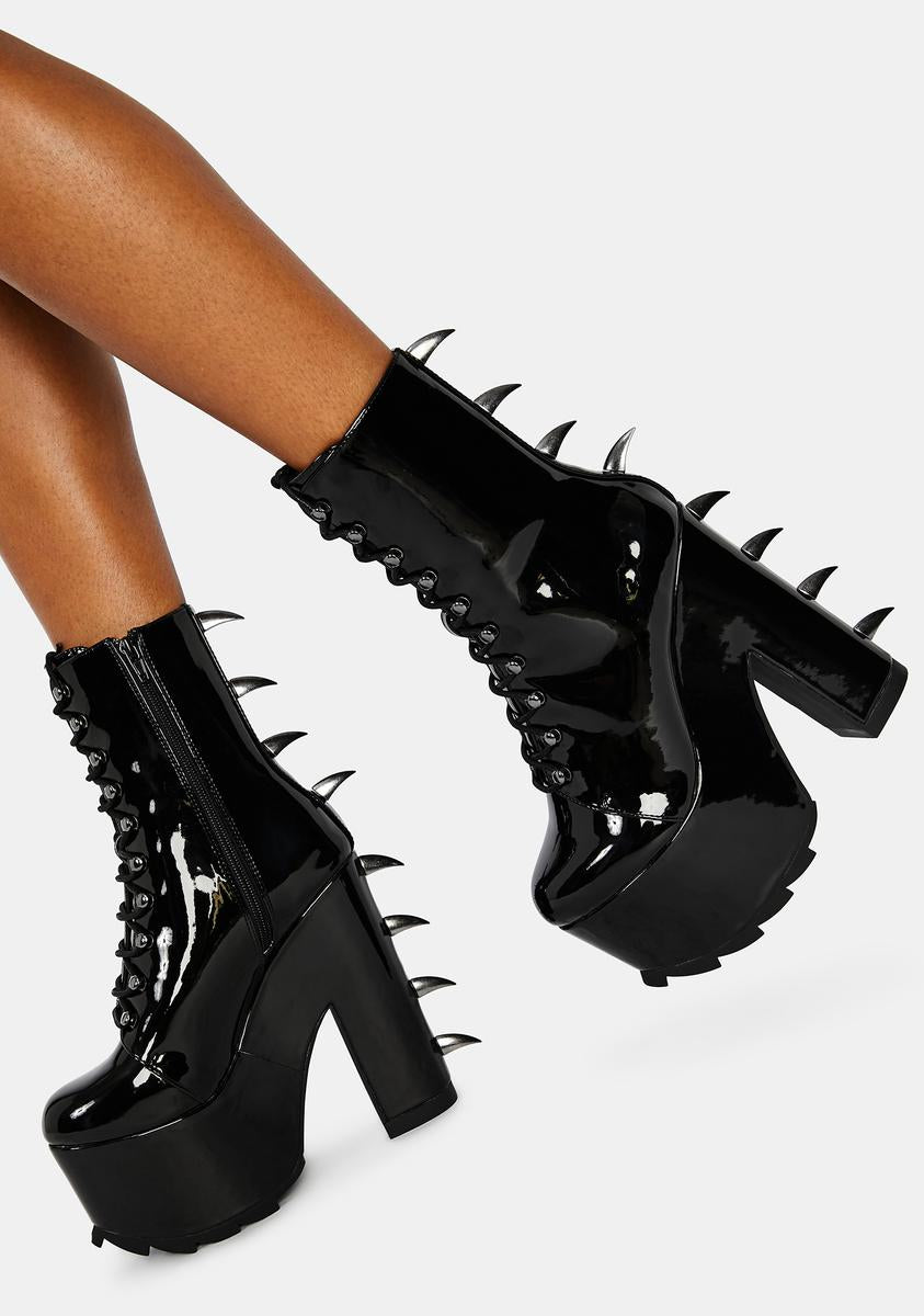 FAN ALL FLAMES Patent Predator Spiked Platform Boots – Dolls Kill