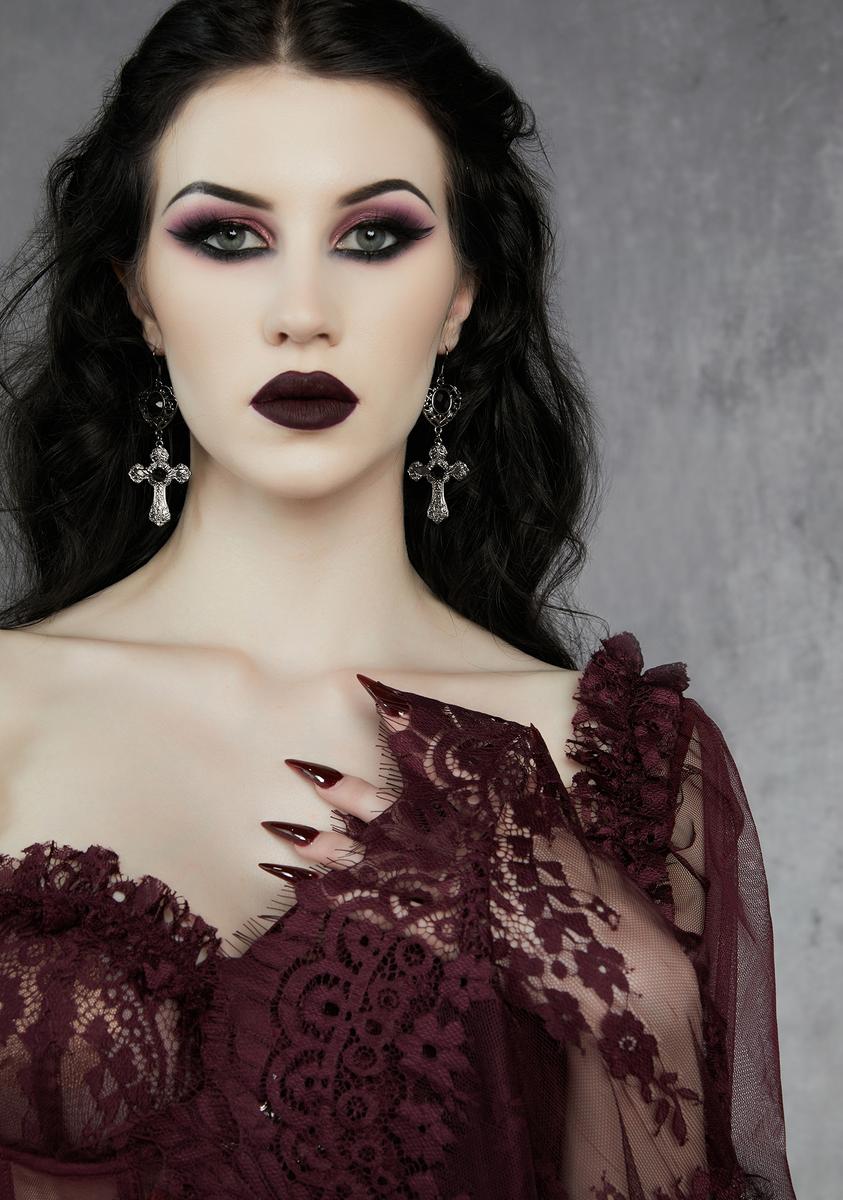 Framed Gem Cross Drop Earrings - Silver – Dolls Kill