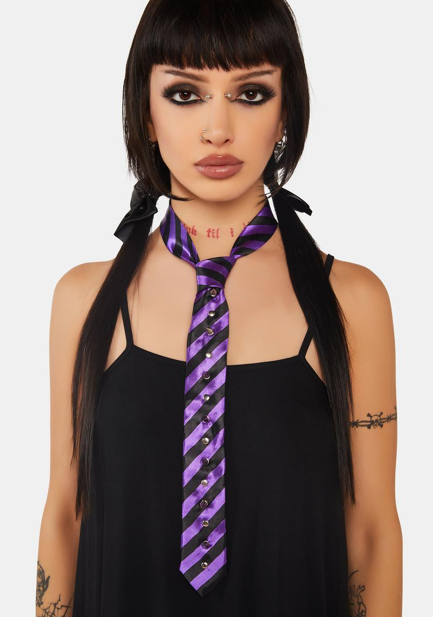 Punk Rave Spiked Rivet Striped Tie - Purple – Dolls Kill
