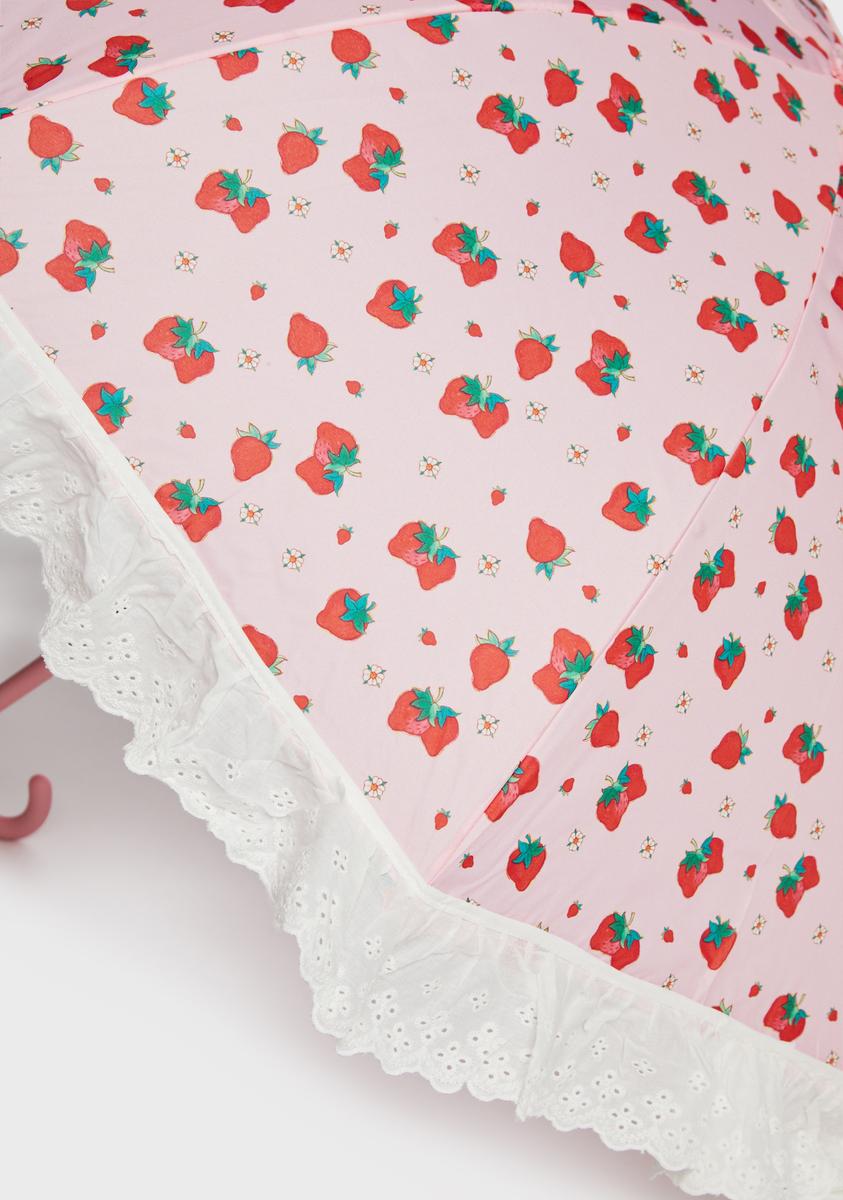 Dolls Kill X Strawberry Shortcake Strawberry Print Parasol Umbrella - Pink