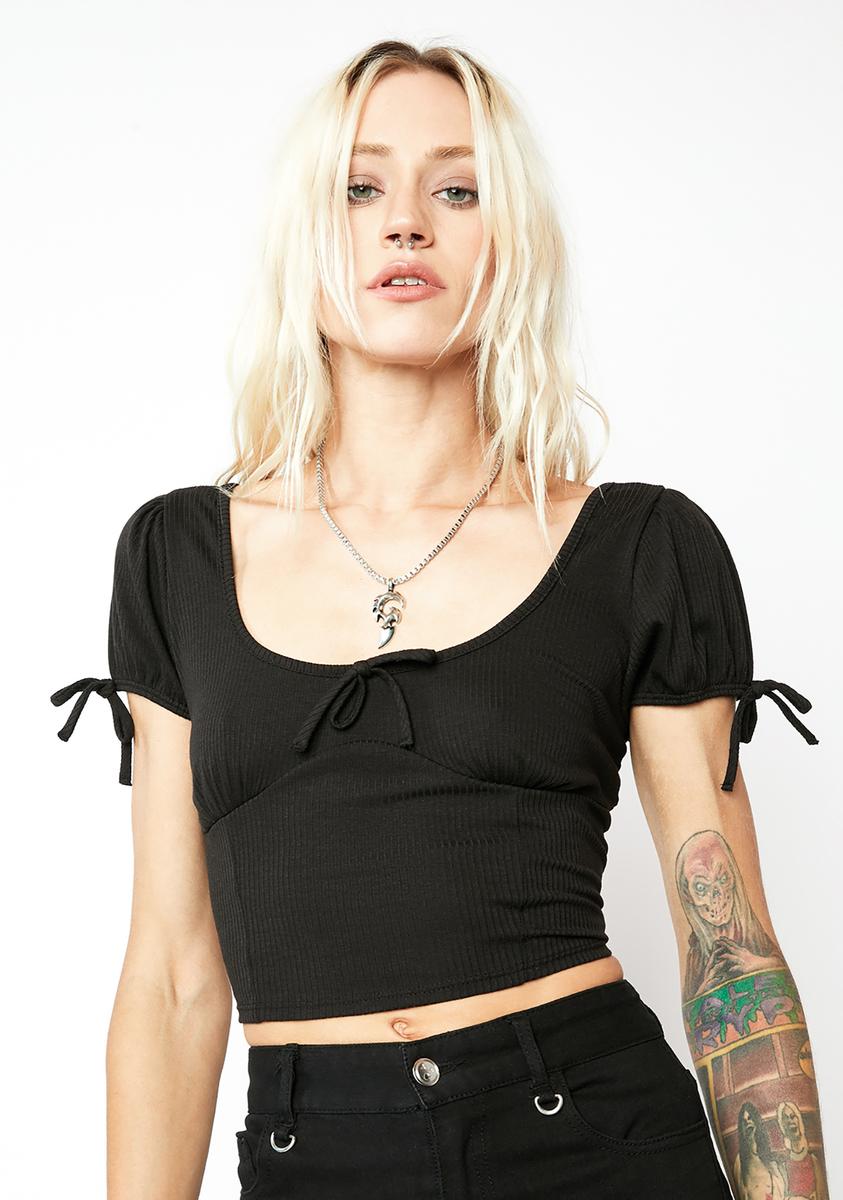 Bow Detail Puff Sleeve Structured Bust Crop Top Black – Dolls Kill