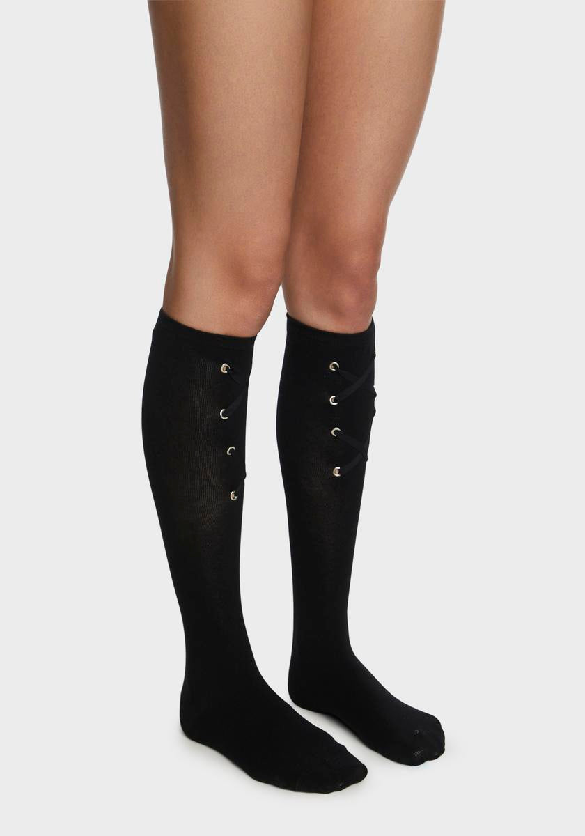 Knee High Lace Up Socks - Black – Dolls Kill