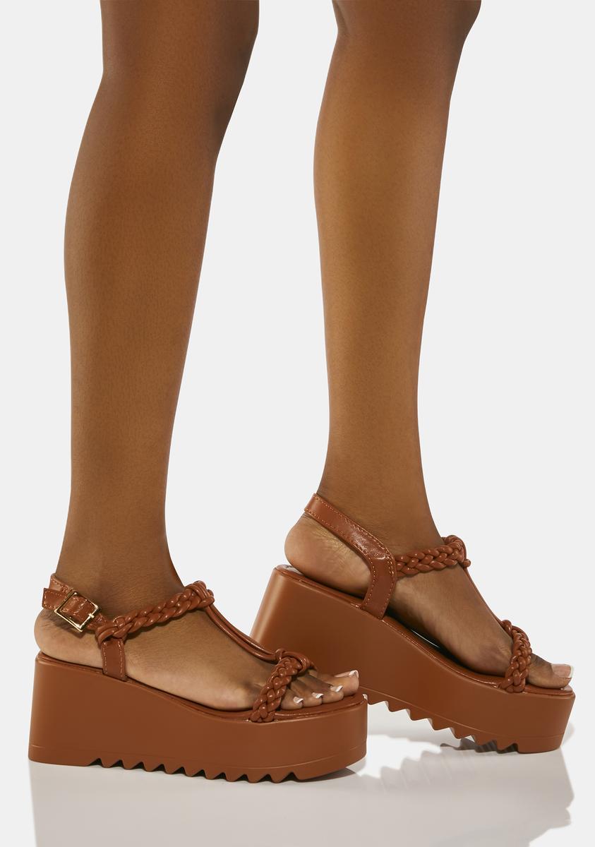 Braided Strappy Platform Sandals - Brown Rust – Dolls Kill