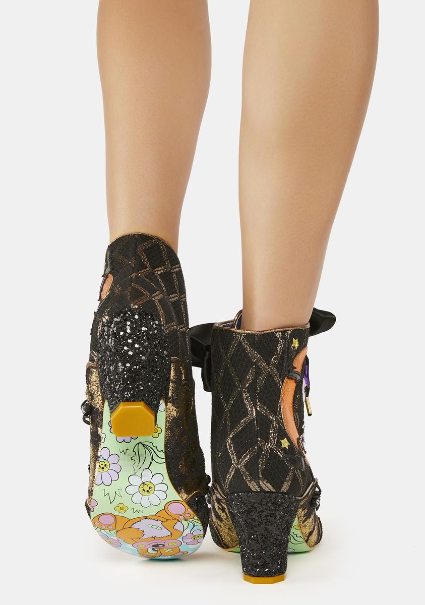 Irregular Choice Glitter Skeleton Cat Ankle Boots - Black – Dolls Kill