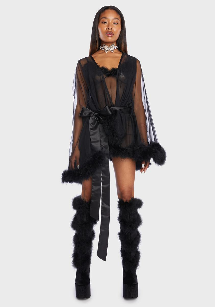 Roma Tulle Sheer Marabou Fur Robe - Black – Dolls Kill