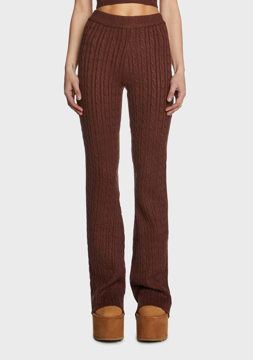 Pretty Garbage Cable Knit Flare Pants - Brown – Dolls Kill
