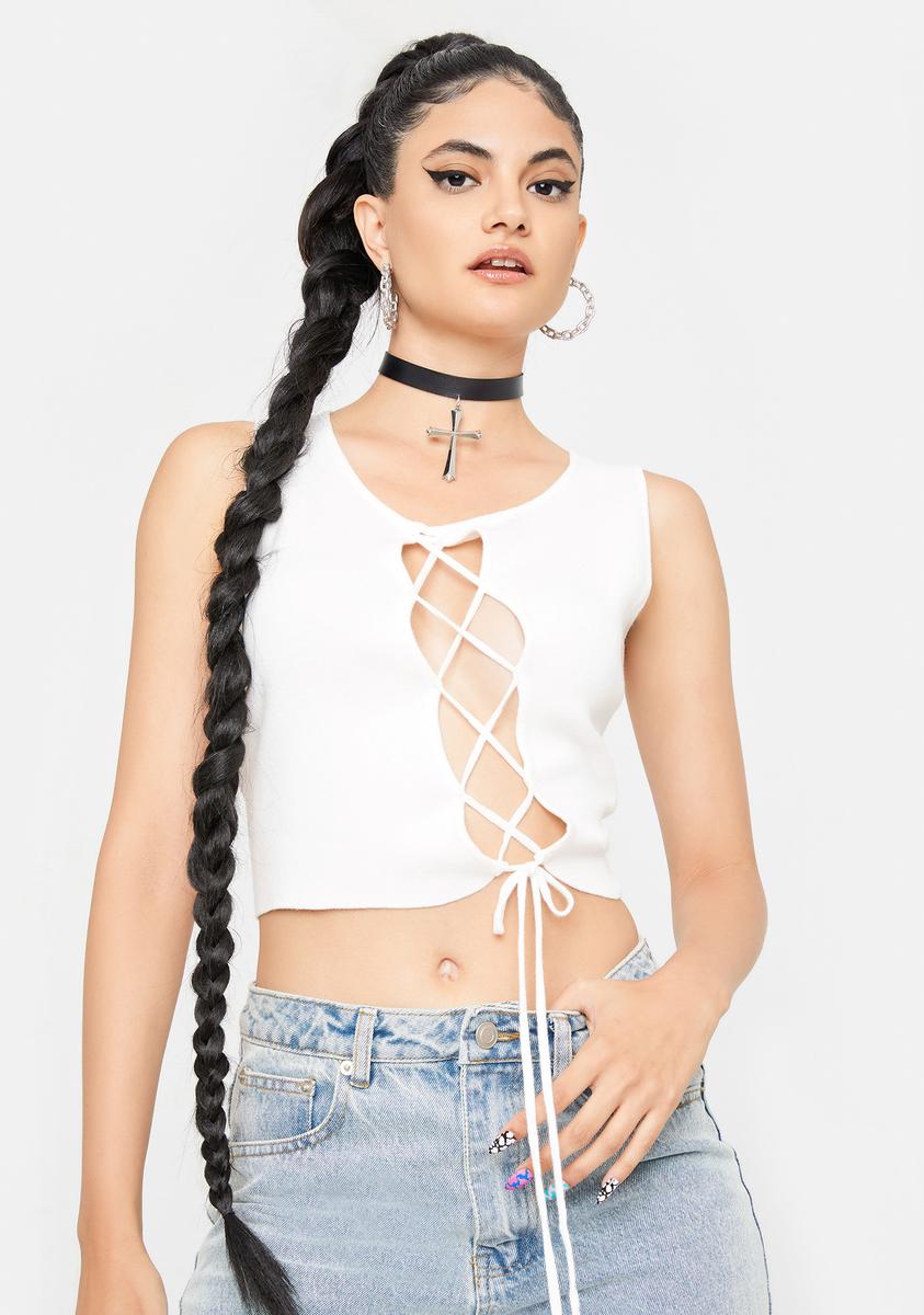 Lace Up Criss Cross Tied Front Crop Tank - White – Dolls Kill