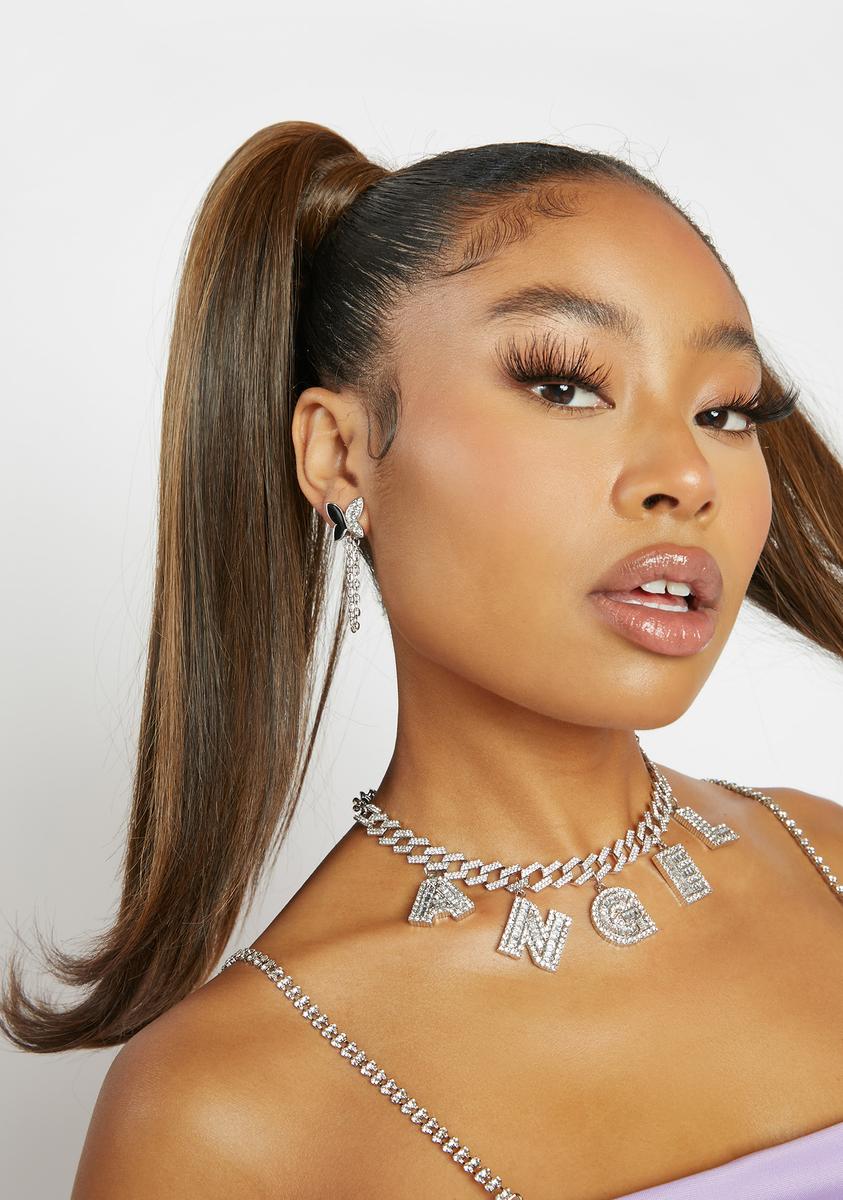 Rhinestone Butterfly Chain Link Earrings - Silver – Dolls Kill