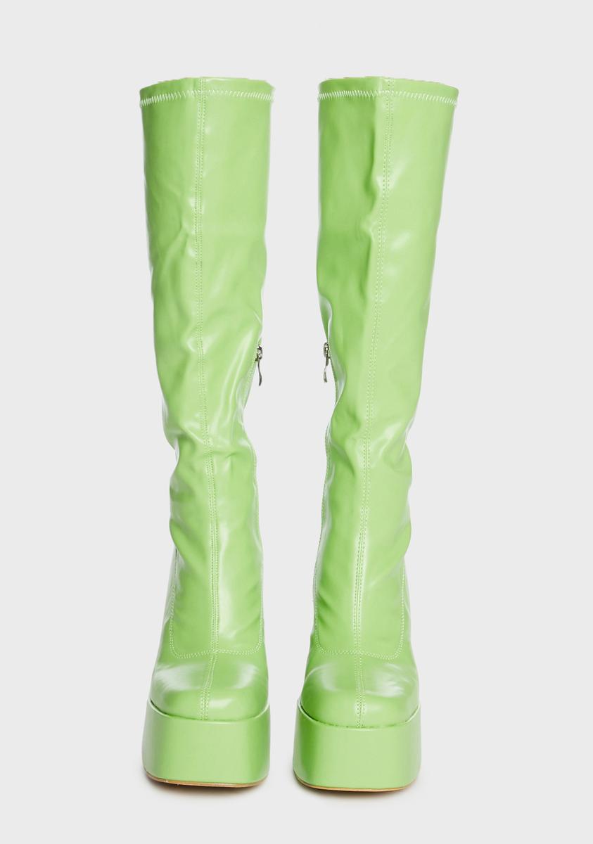 Koi Footwear Vegan Leather Knee High Platform Heel Boots Green