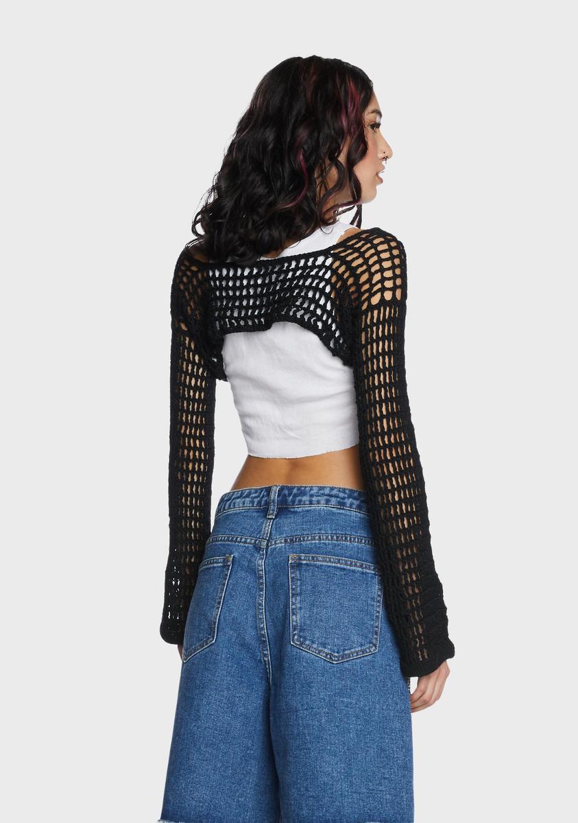 Open Weave Knit Ultra Cropped Sweater - Black – Dolls Kill