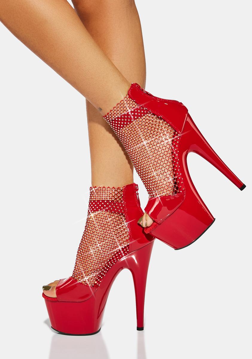 Pleaser Rhinestone Mesh Platform Heels - Red – Dolls Kill