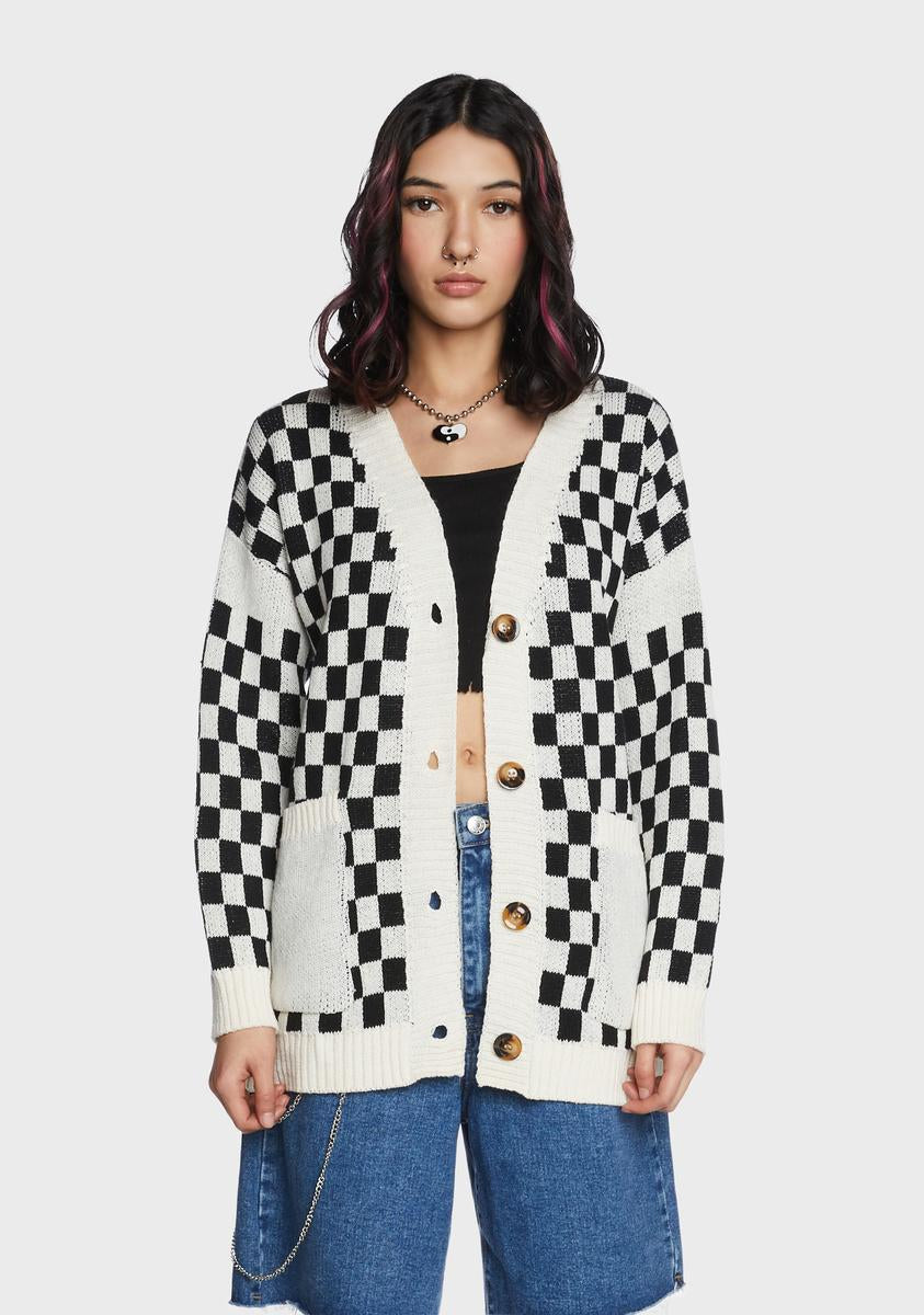 Checkered Long Sleeve Button Up Cardigan - Multi – Dolls Kill
