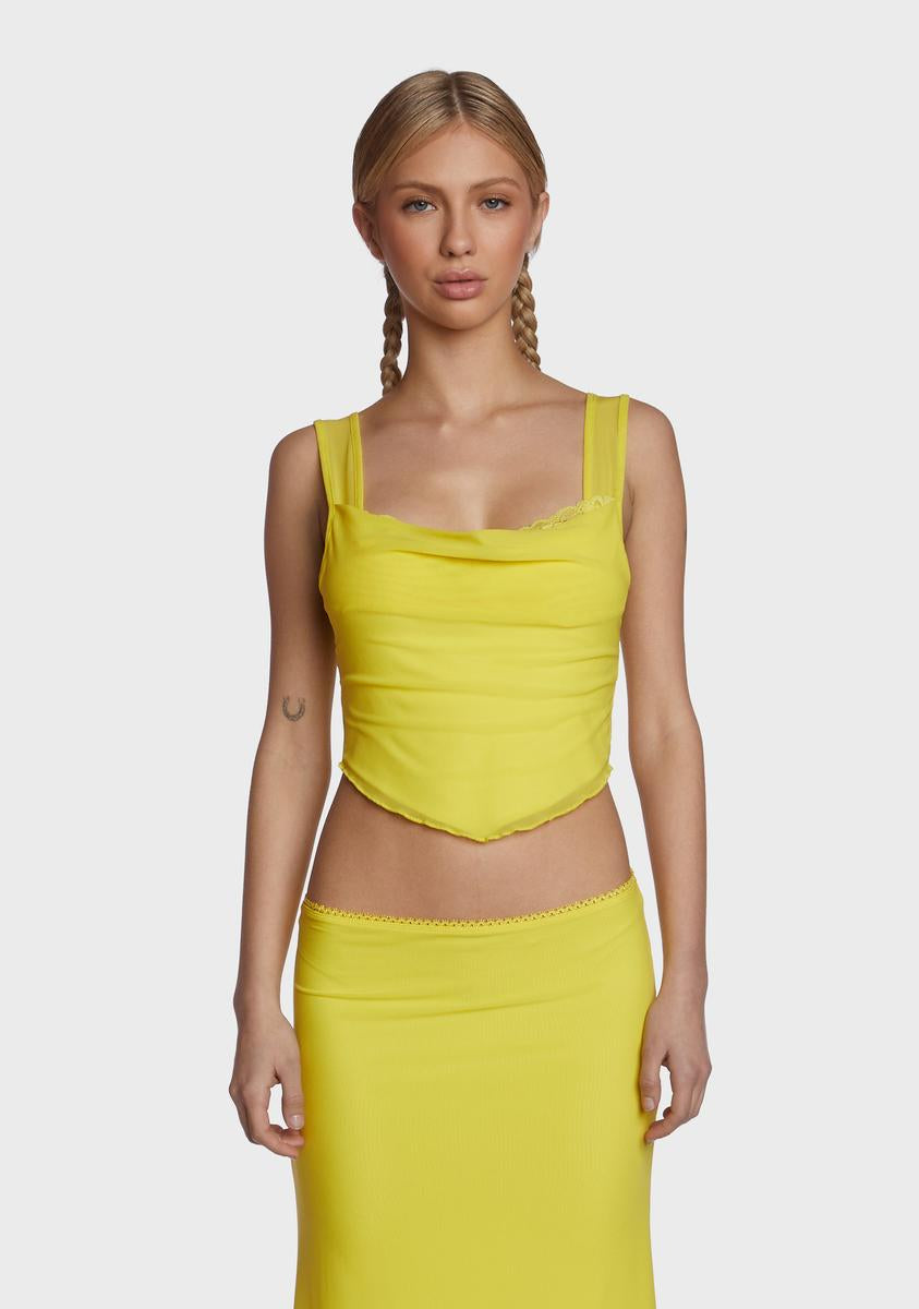 dELiA*s by Dolls Kill Mesh Cowl Tank Crop Top - Yellow