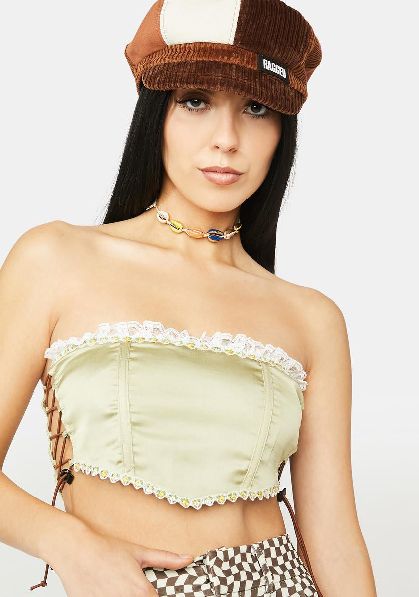 Stuck On Stupid Satin Lace Up Top - Gold – Dolls Kill
