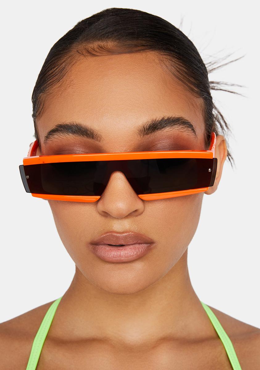 Slim Rectangle Thick Frame Sunglasses - Orange – Dolls Kill