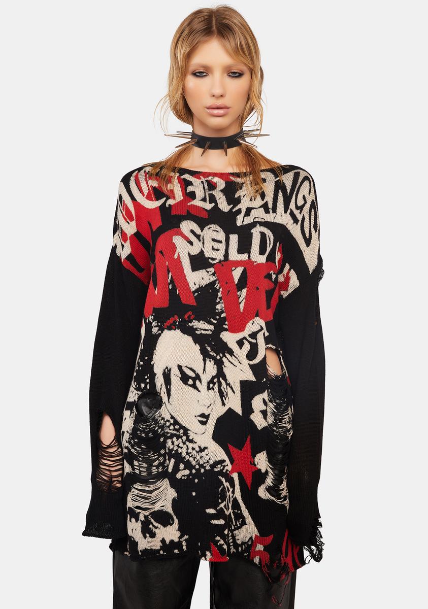 Current Mood Punk Graphic Oversized Sweater - Black/Multi – Dolls Kill