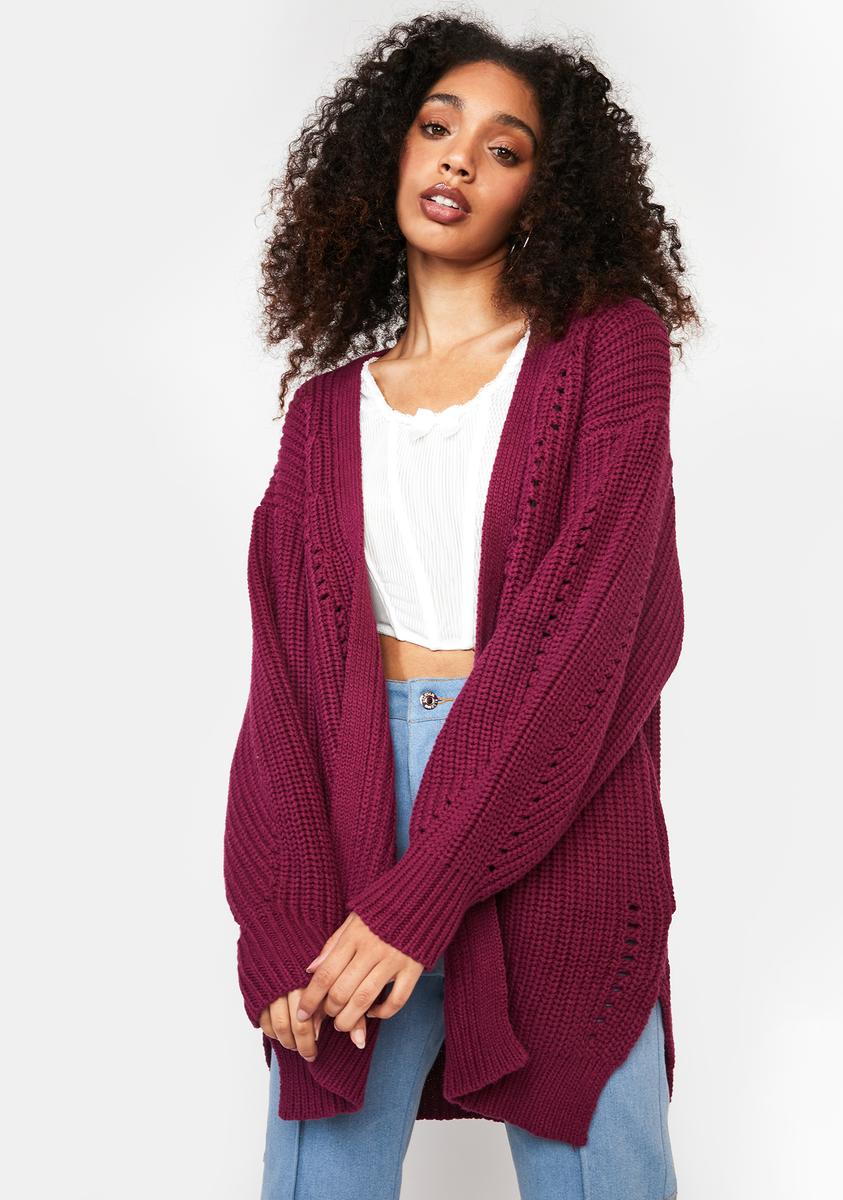 Chunky Knit Long Open Front Cardigan - Red – Dolls Kill