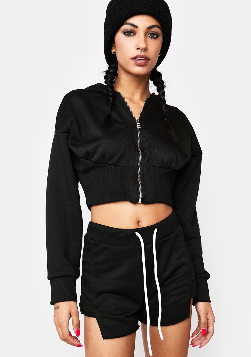 Crop Zip Up Hoodie And Shorts Set - Black – Dolls Kill