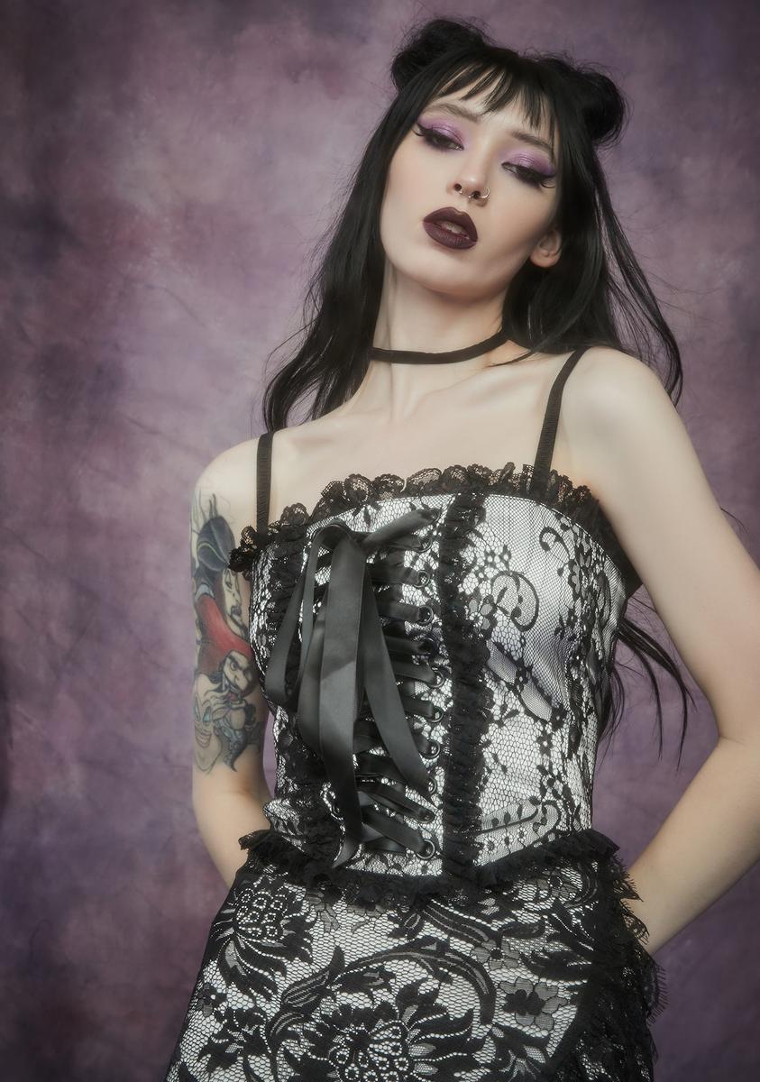 Widow Fairy Lace Up Satin Ribbon Corset Top - Black – Dolls Kill