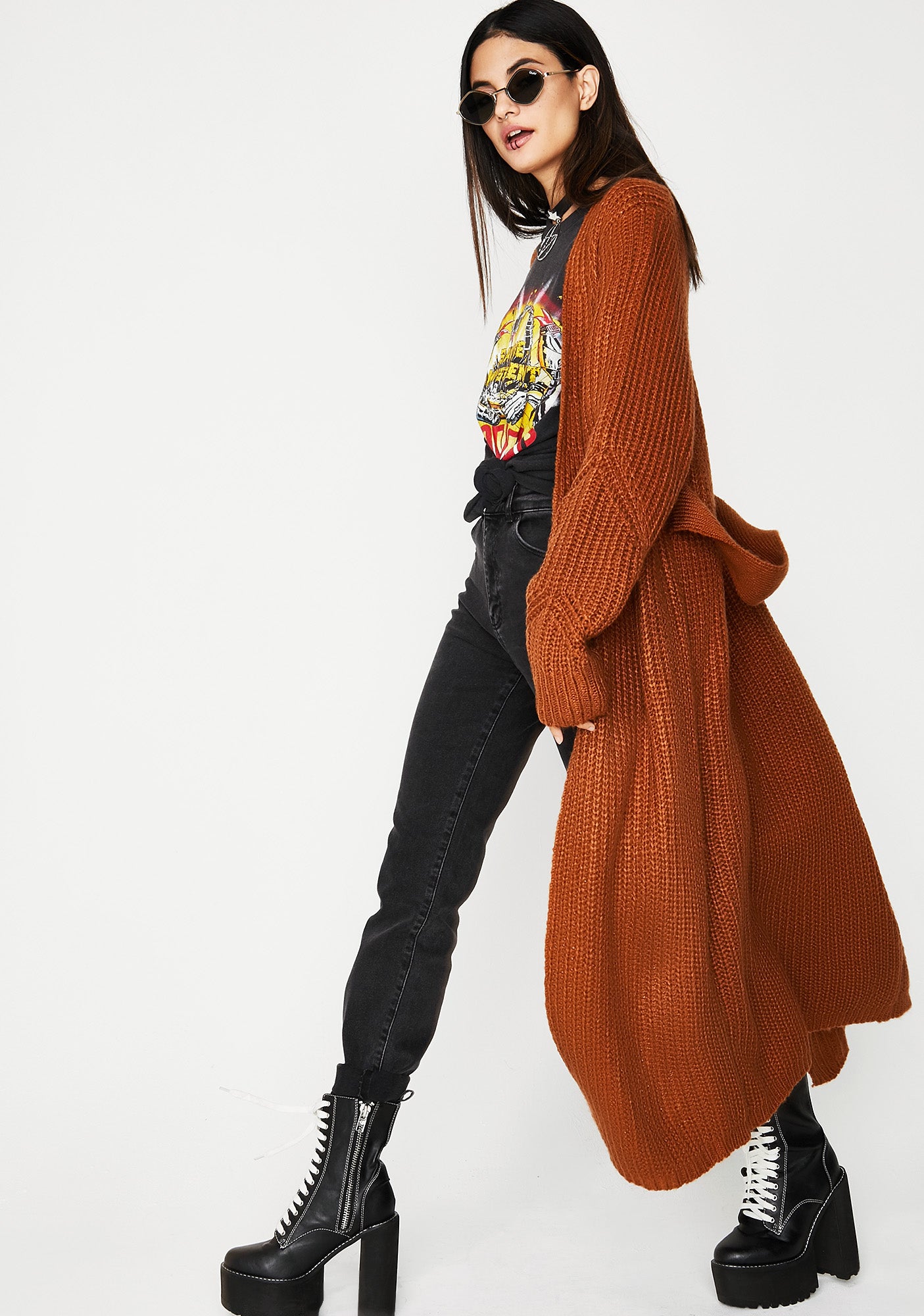 Longline Belted Knit Cardigan – Dolls Kill