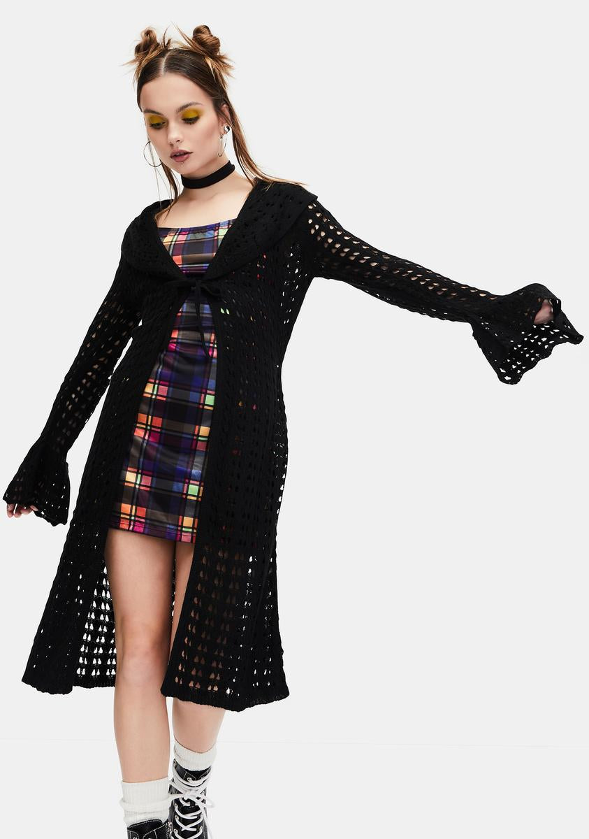 Delia's Raschel Knit Long Cardigan - Black – Dolls Kill