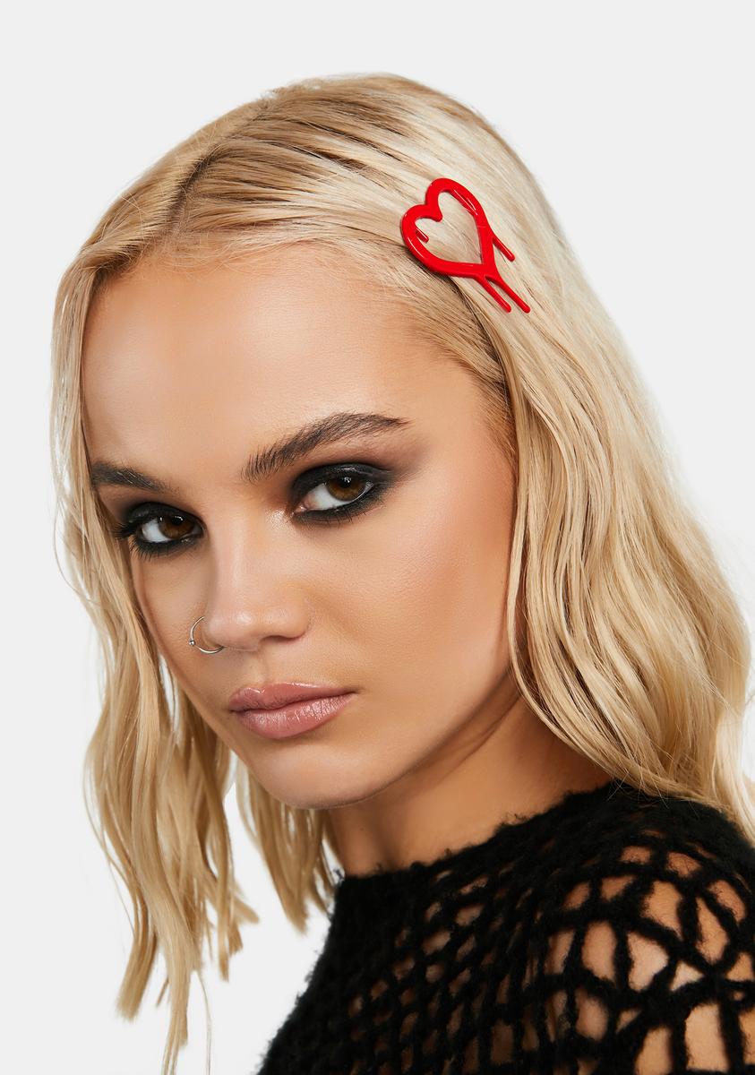 Heart Dripping Blood Hair Clip Set - Red – Dolls Kill