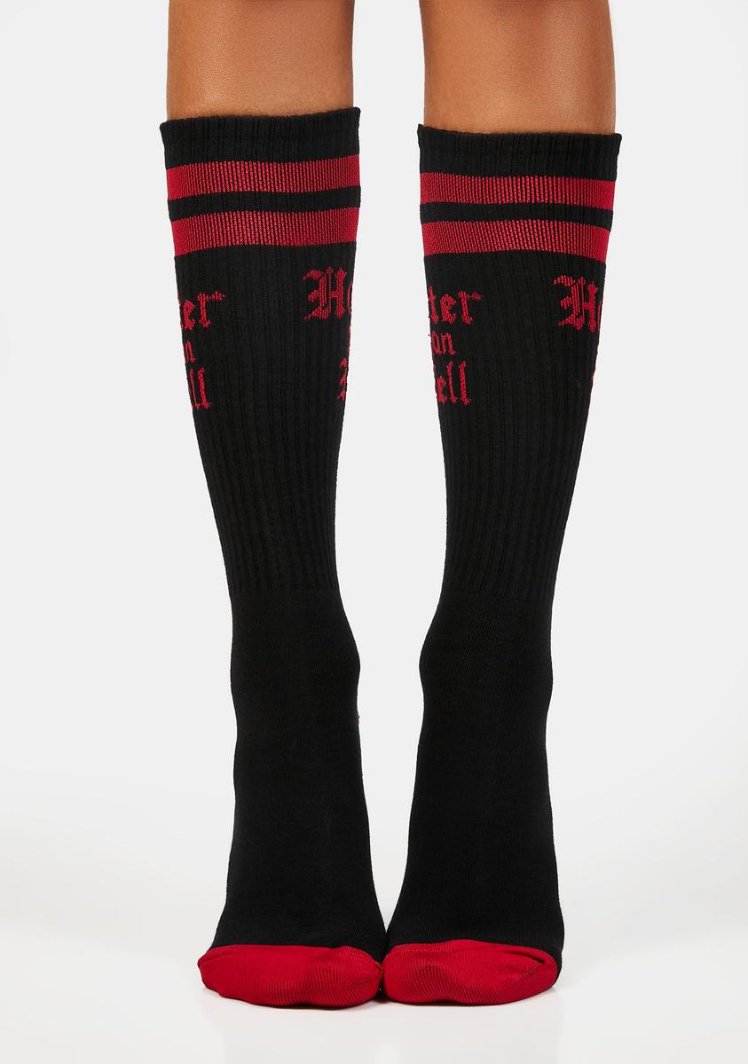 Hotter Than Hell Graphic Knee High Socks - Black/Red – Dolls Kill
