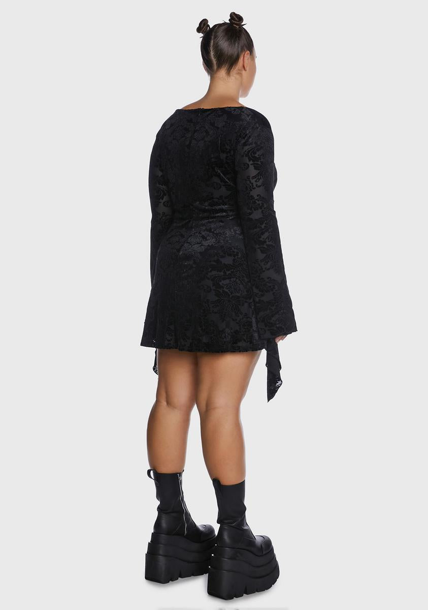 Widow Plus Size Burnout Velvet Bell Sleeve Mini Dress Black Dolls Kill